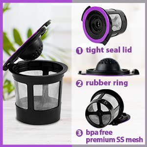 Podmate Reusable K Cup Coffee Pods with Disposable Coffee filters Fit for Keurig, 2 Pack Refillable k cups+100 Counts Single Serve Coffee Filters for K cup