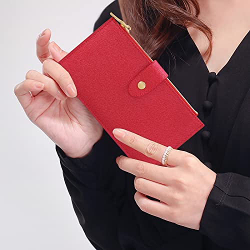 LOKNGXU Wallet for Women RFID Blocking Large Capacity Multi Card Bifold Wallet with Zipper Pocket (Red)