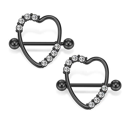 FECTAS Nipple Rings Shields Piercing Barbells Set 316L Stainelss Steel Nipple Barbell for Women 14G 4 Pairs