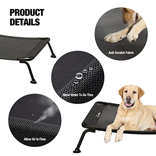 Veehoo Curved Cooling Elevated Dog Bed, Black Frame Outdoor Raised Dog Cot, Chew Proof Pet Bed with Washable & Breathable Textilene Mesh, Non-Slip Feet for Indoor & Outdoor, X-Large, Black