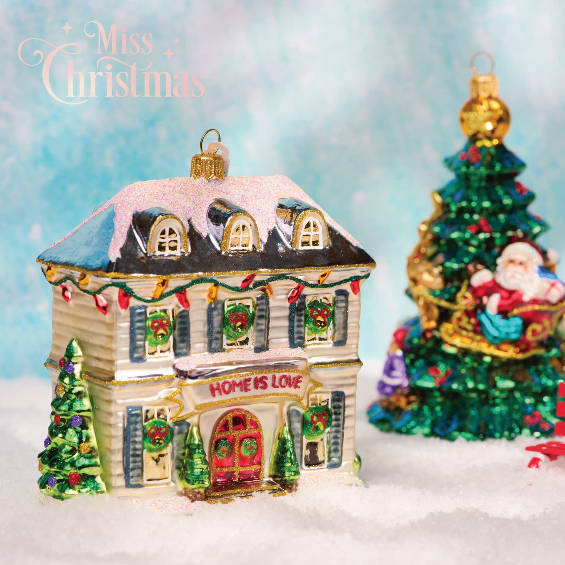 EBE015 Miss Christmas 2024 Collection Home is Love New House Blown Glass Christmas Tree Ornament