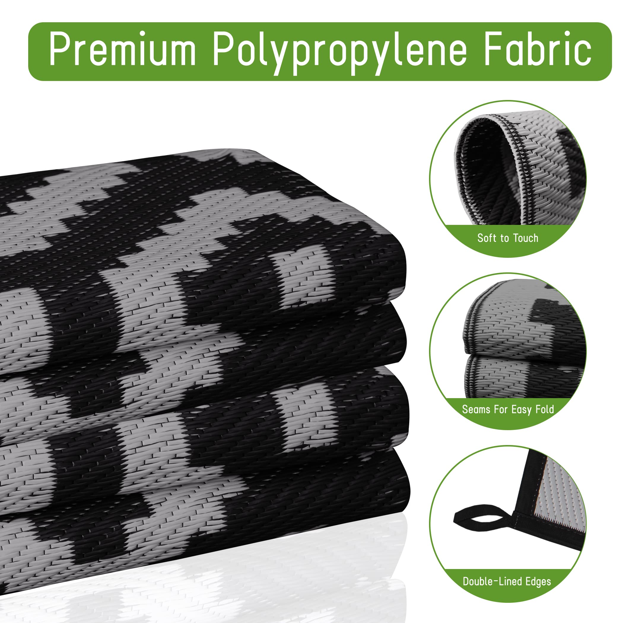 Easy-Going Reversible Outdoor Rugs 5x8ft Waterproof Plastic Straw Rug Stain & UV Resistant Floor Mat for Patio Porch RV Backyard Pool Deck Picnic Beach Trailer Camping (Diamond/Gray & White)
