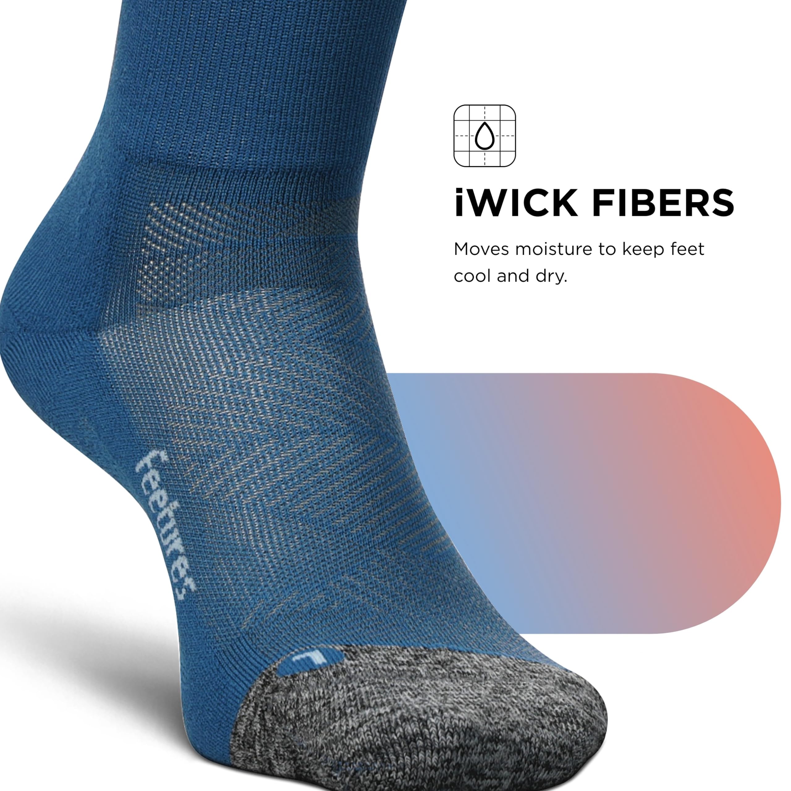 Feetures Elite Light Cushion Mini Crew Sock - Sport Sock with Targeted Compression - Large, Black (1 Pair)