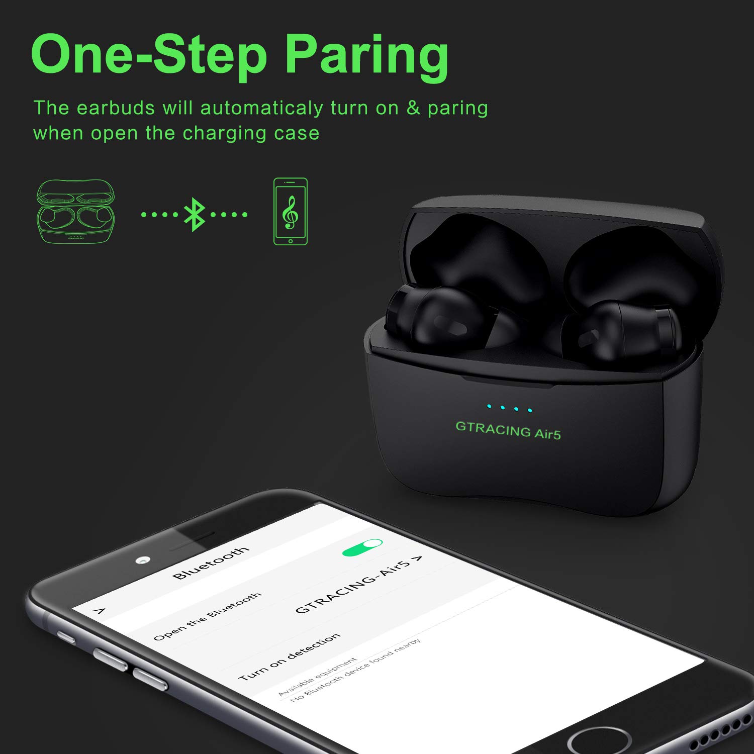 GTRACING Wireless Earbuds with Charging Case Stereo Headphones Bluetooth 5.0 Earbuds with Microphone Premium Sound with Deep Bass for Sport Black