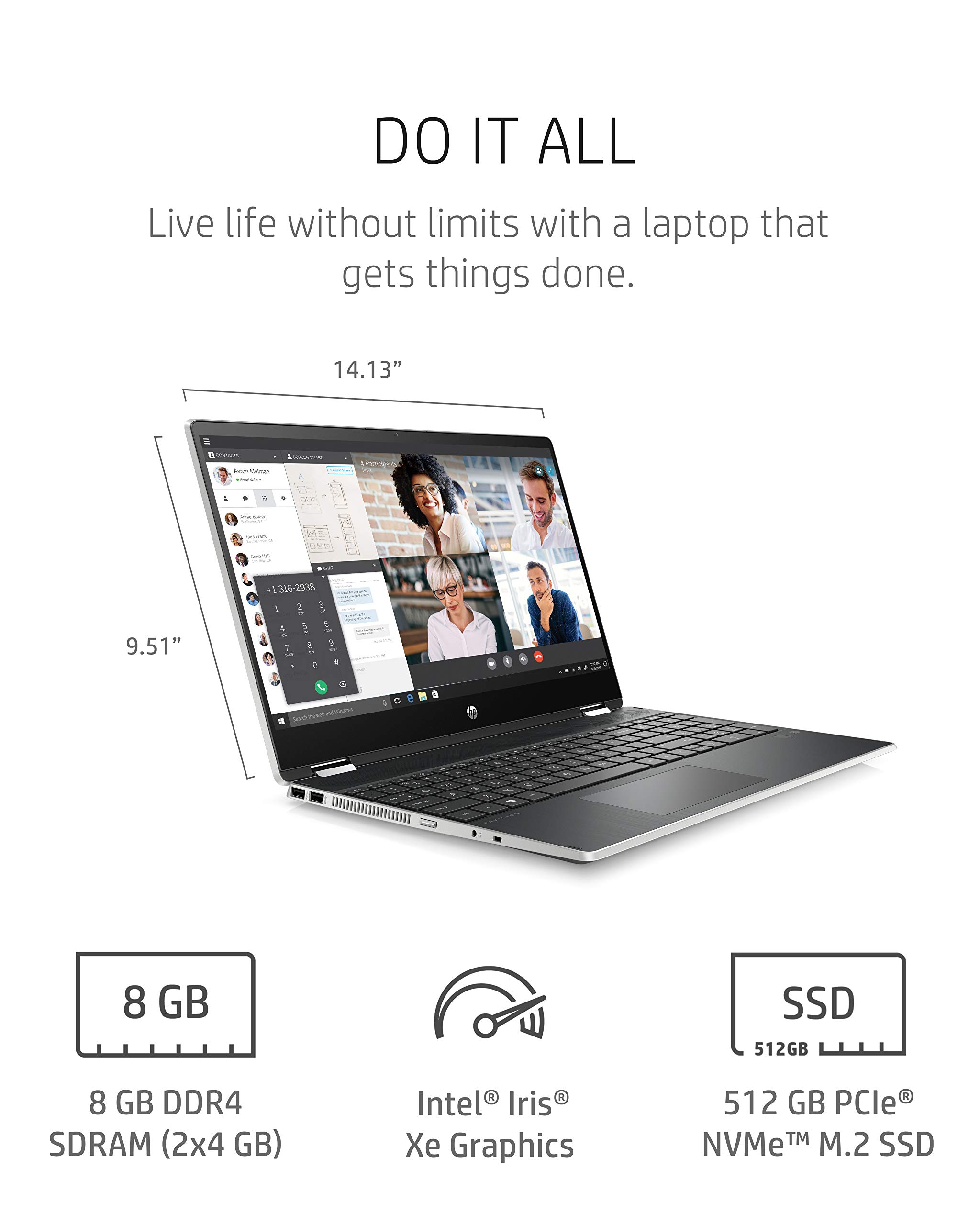 HP Pavilion x360 Convertible 15.6-inch Touchscreen Laptop, 11th Gen Intel Core i5-1135G7, Intel Iris Xe Graphics, 8 GB RAM, 512 GB SSD, HD Micro-Edge Display, Windows 10 Home (15-dq2020nr, 2020)