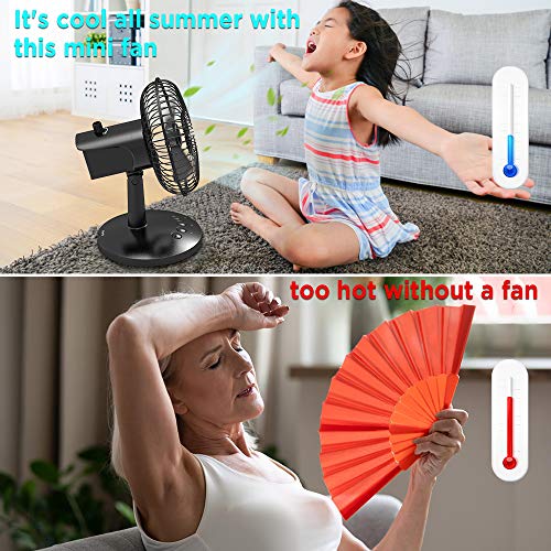 EasyAcc Oscillating Fan Battery Table Fan 6-16 Hours USB Desk Fan 3 Speeds Enhanced Airflow Portable Mini Fan with Adjustable Head Personal Cooling Fan for Travel Camping Office BBQ Hurricane