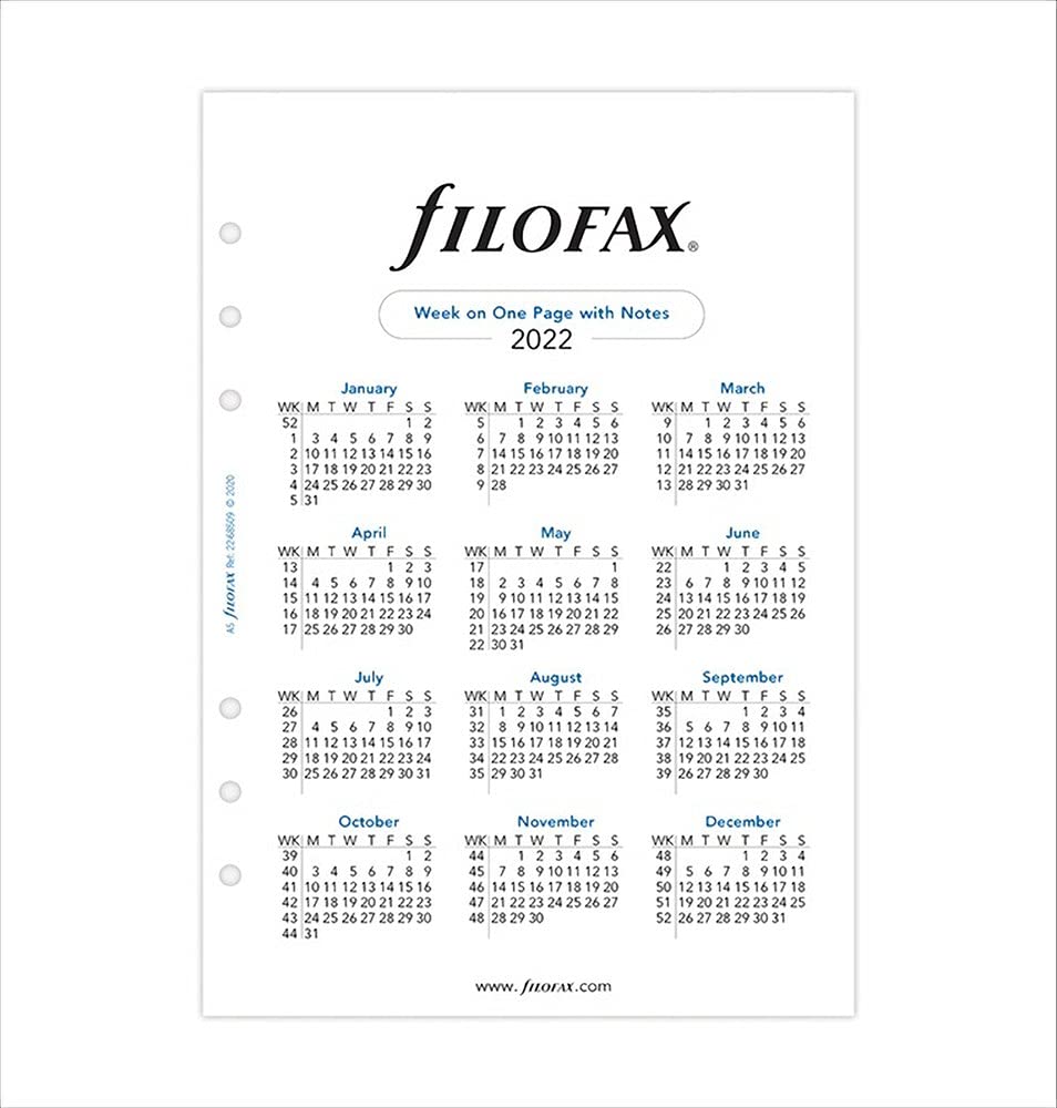 Filofax Replacement White Colour Agenda Rings A5-Master 2022, Weekly Horizontal Planning with Notes 148x210mm.,5.75 inches X 8.25 inches,22-68509