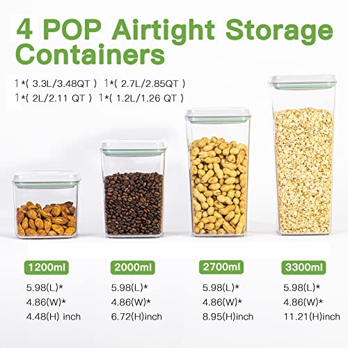 Uamector Pop Airtight Food Storage Containers with Lids, Top Pop One Button Control, BPA-Free Air Tight Stackable Dry Cereal Container Set for Pantry Snack Coffee Sugar Kitchen Pantry Organization