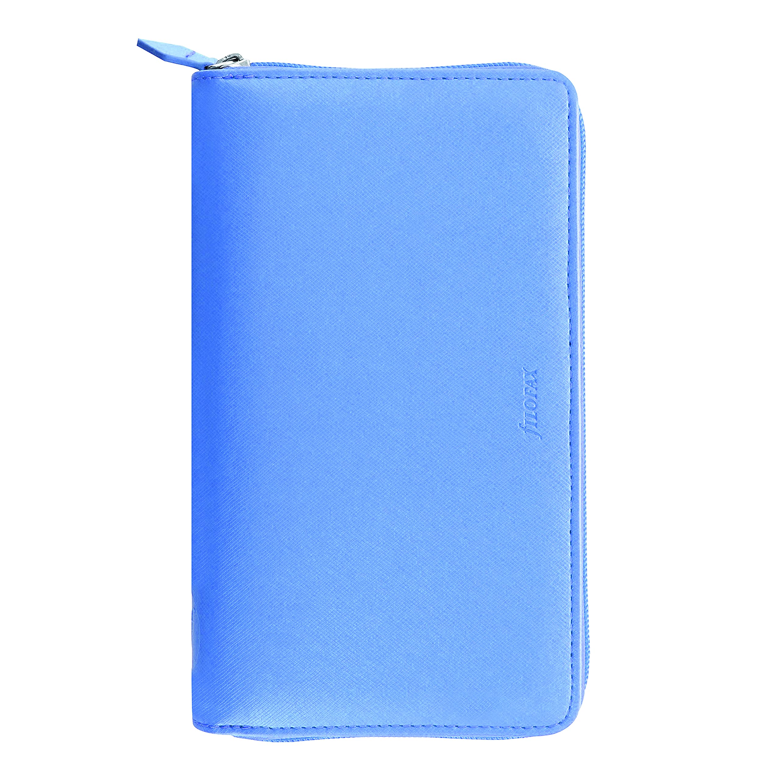 Filofax Saffiano Zip Organizer, Personal Compact Size, Vista Blue - Cross-Grain, Leather-Look, Six Rings, Week-to-View Calendar Diary, Multilingual, 2022 (C022592-22)