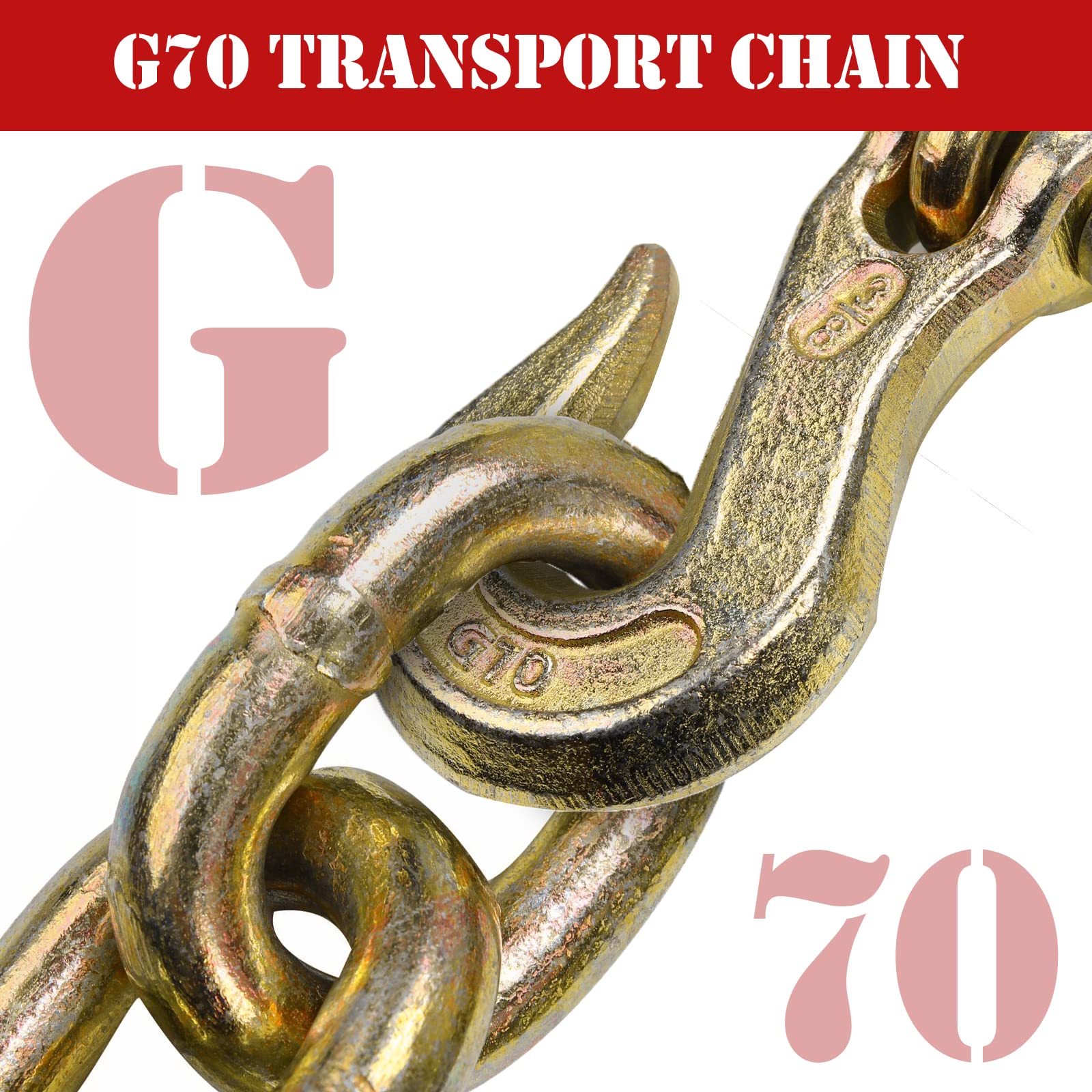 EASYBERG 2 Grade 70 3/8" x 20' Transport Chain Tie Down Binder Chain with Grab Hooks