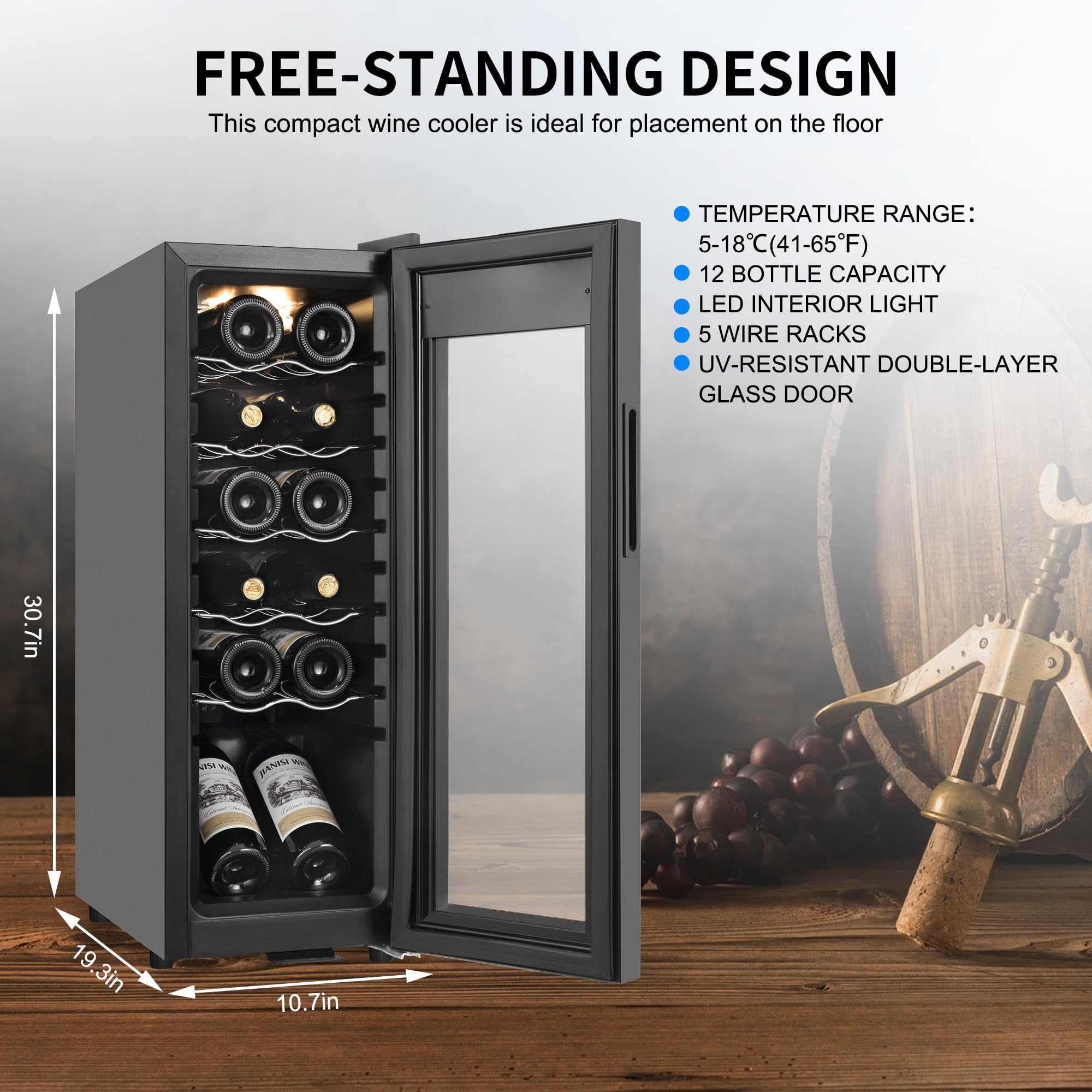 turephe Beverage Refrigerator Mini 12 Bottles Drink Fridge with Temperature Control Safety Lock