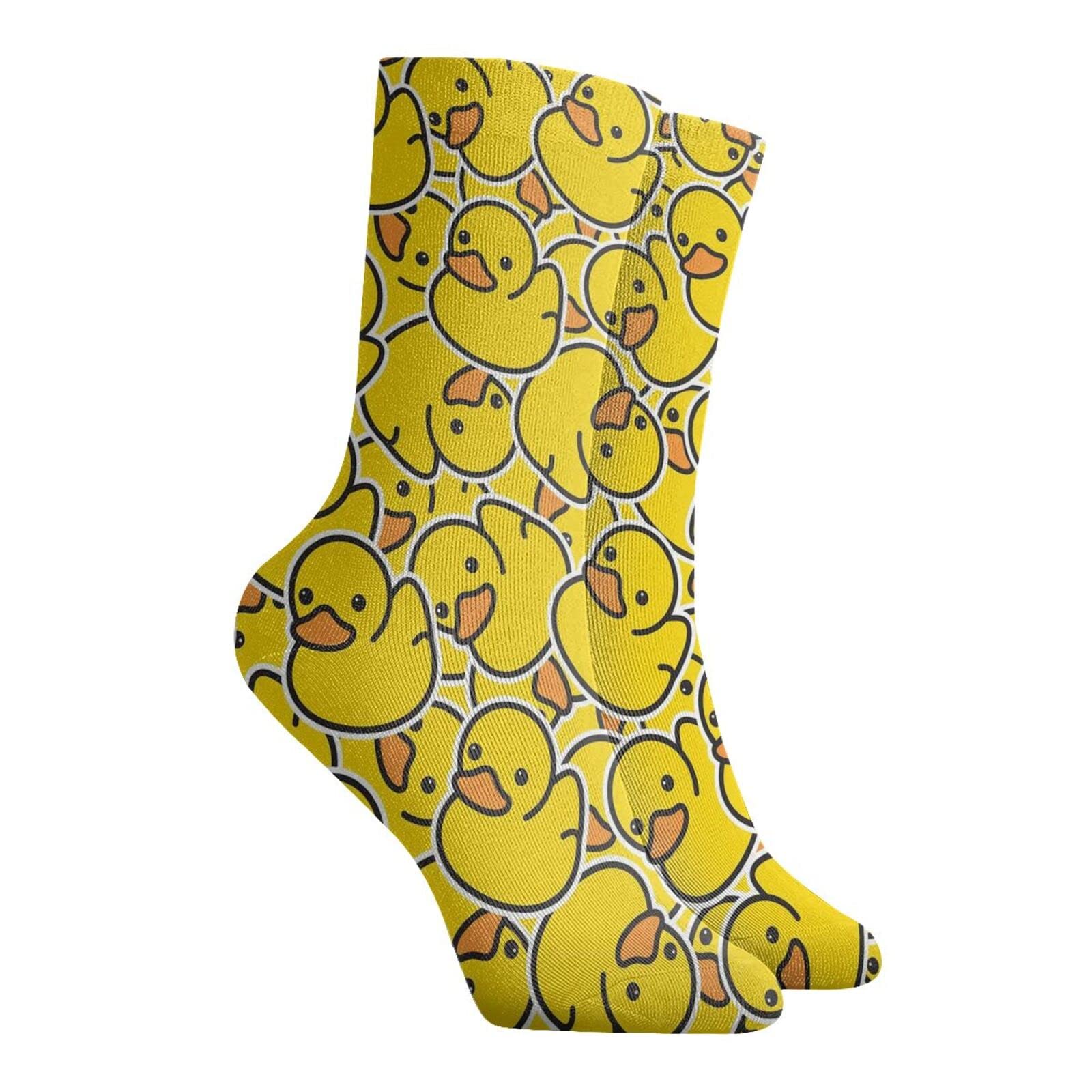 Fhavent Compression Socks for Women girls Crew Socks Funny Socks for Running Athletic Travel Work 11.8Inch (one size, Rubber Duck Pattern)