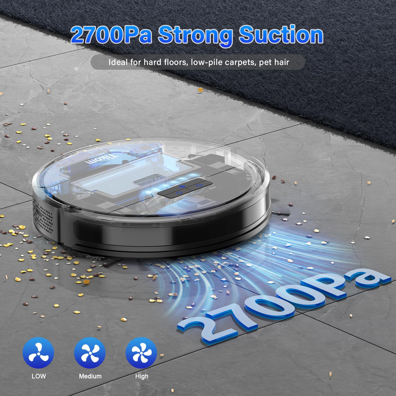 Tikom Robot Vacuum and Mop Combo, Robot Vacuum Cleaner with Powerful Suction, Super Thin, Self-Charging Robotic Vacuum Cleaner for Carpet, Pet Hair, Hard Floors, APP & Remote Control