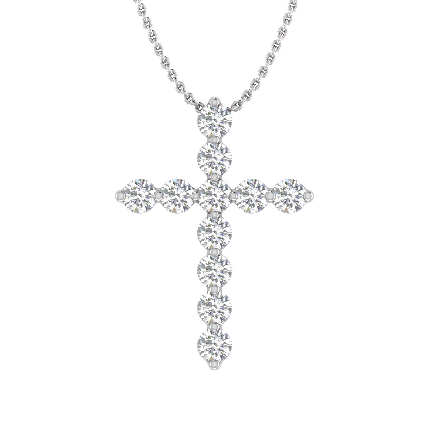 FINEROCK Diamond Cross Pendant Necklace in 10K White Gold (0.17 cttw) (Silver Chain Included)