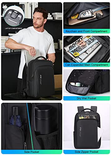 FENRUIEN Business Smart Backpack for Men, Flight Approved Travel Backpack Anti-Theft Waterproof Laptop backpack with USB Port, Expandable Men's Computer Work College Daypack Fit for 15.6 Inch Bookbag