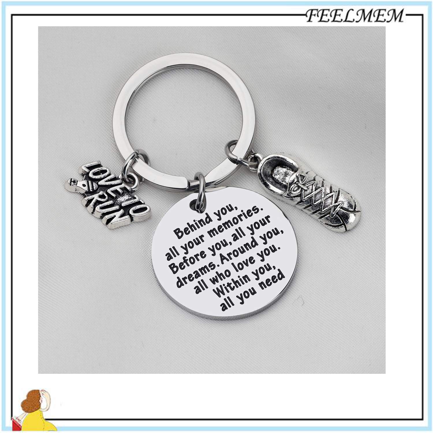 FEELMEM Marathon Runner Gifts Running Keychain Cross Country Track Marathon Jewelry Marathon Running Gift Track Gift(silver)