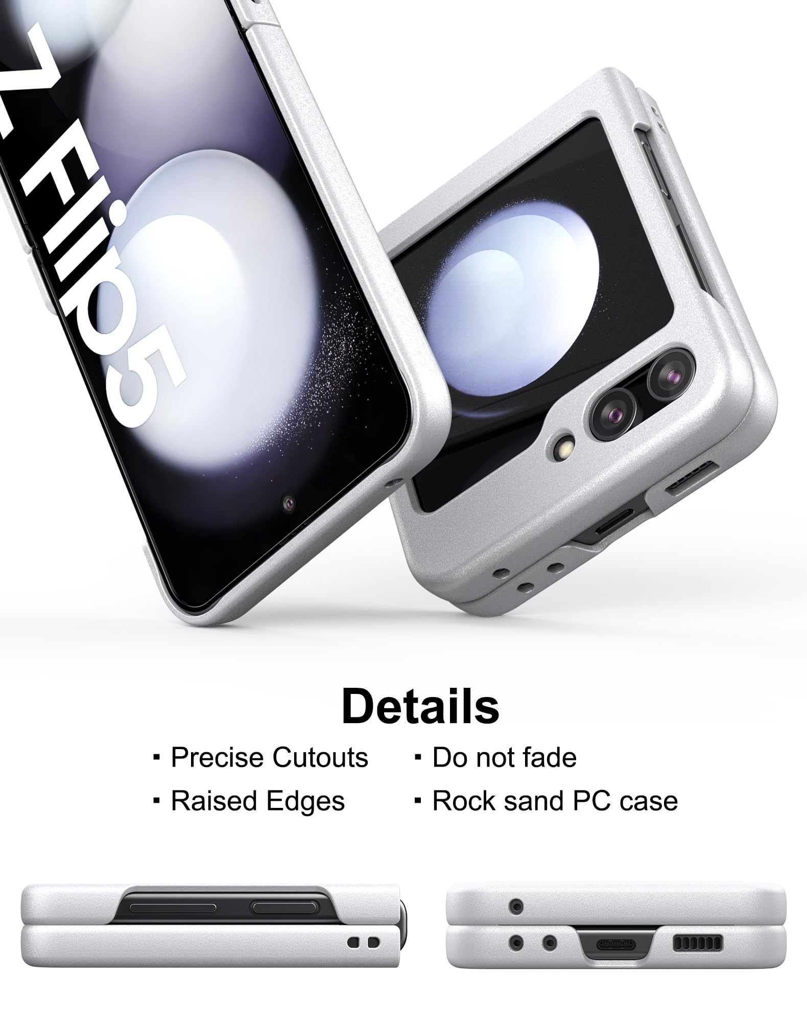 Eastcoo Slim Fit Galaxy Z Flip 5 Case, [Hard PC Back] [Frosted Feel] [Wireless Charging Support] Lightweight Shockproof Case Cover for Samsung Galaxy Z Flip5 (2023), Silver