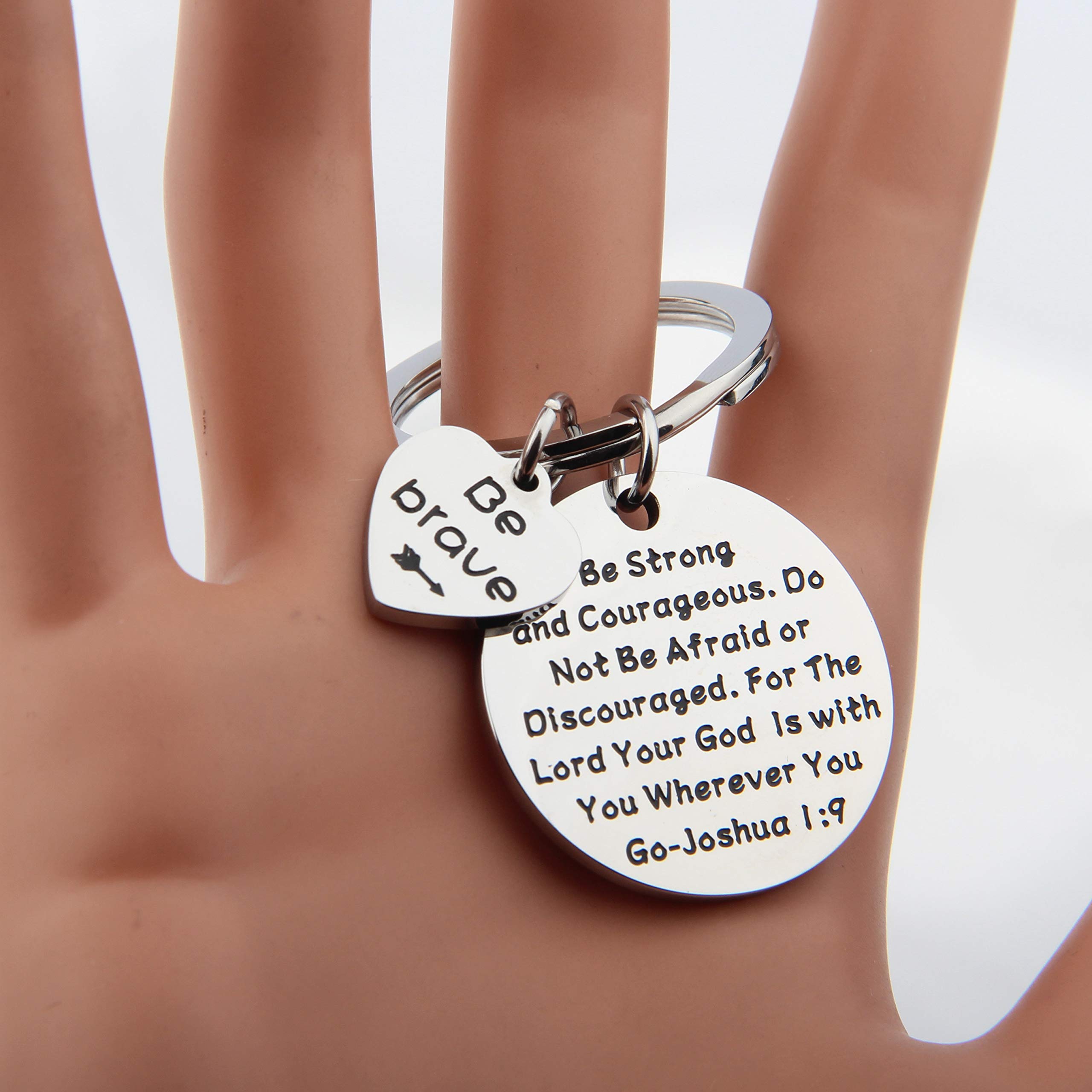 FEELMEM Joshua 1:9 Be Strong And Courageous Religious Keychian Be Brave Inspirational Keyring Scripture Jewelry Christian Gift (silver)