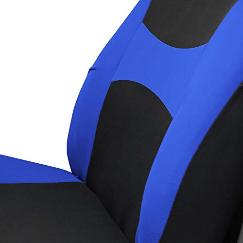 FH Group Light & Breezy Cloth Full Set Car Seat Covers (Blue/Black) Combo Set: Steering Wheel Cover, Seat Belt Pads and Black Vinyl Floor Mats β Universal Fit for Cars Trucks & SUVs