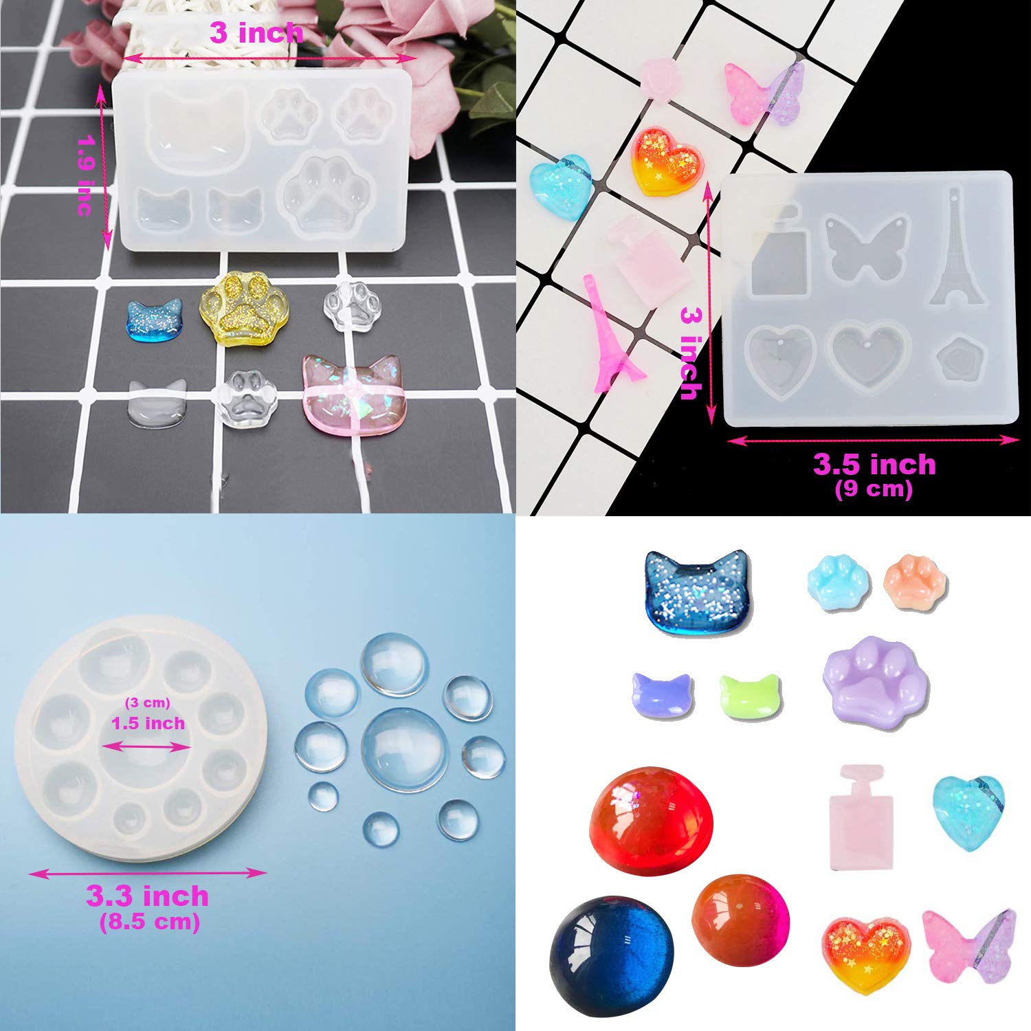 EuTengHao 132Pcs Animal Silicone Molds DIY Resin Casting Molds Kit Contains 4 Bears Resin Molds 3D Bear Rabbit Cat Paw Mold and Pendant Molds Eiffel Tower for DIY Resin Candle Soap Making