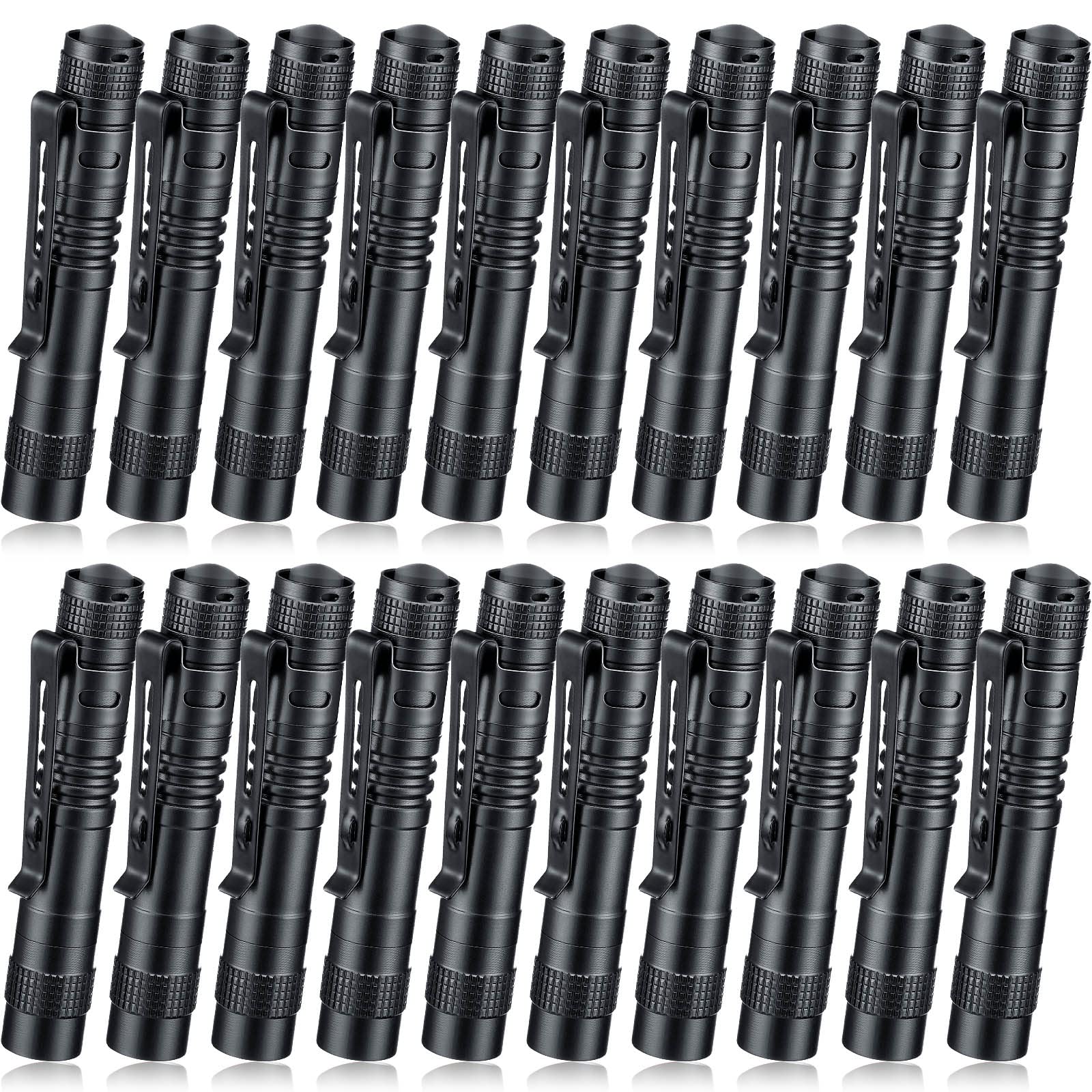 Hortsun 20 Pcs Mini Pen Light Flashlights Pocket Flashlights Pen with Clip Small LED Handheld Slim Torches for Christmas Gift Without Battery(Black, 3.54 Inch)