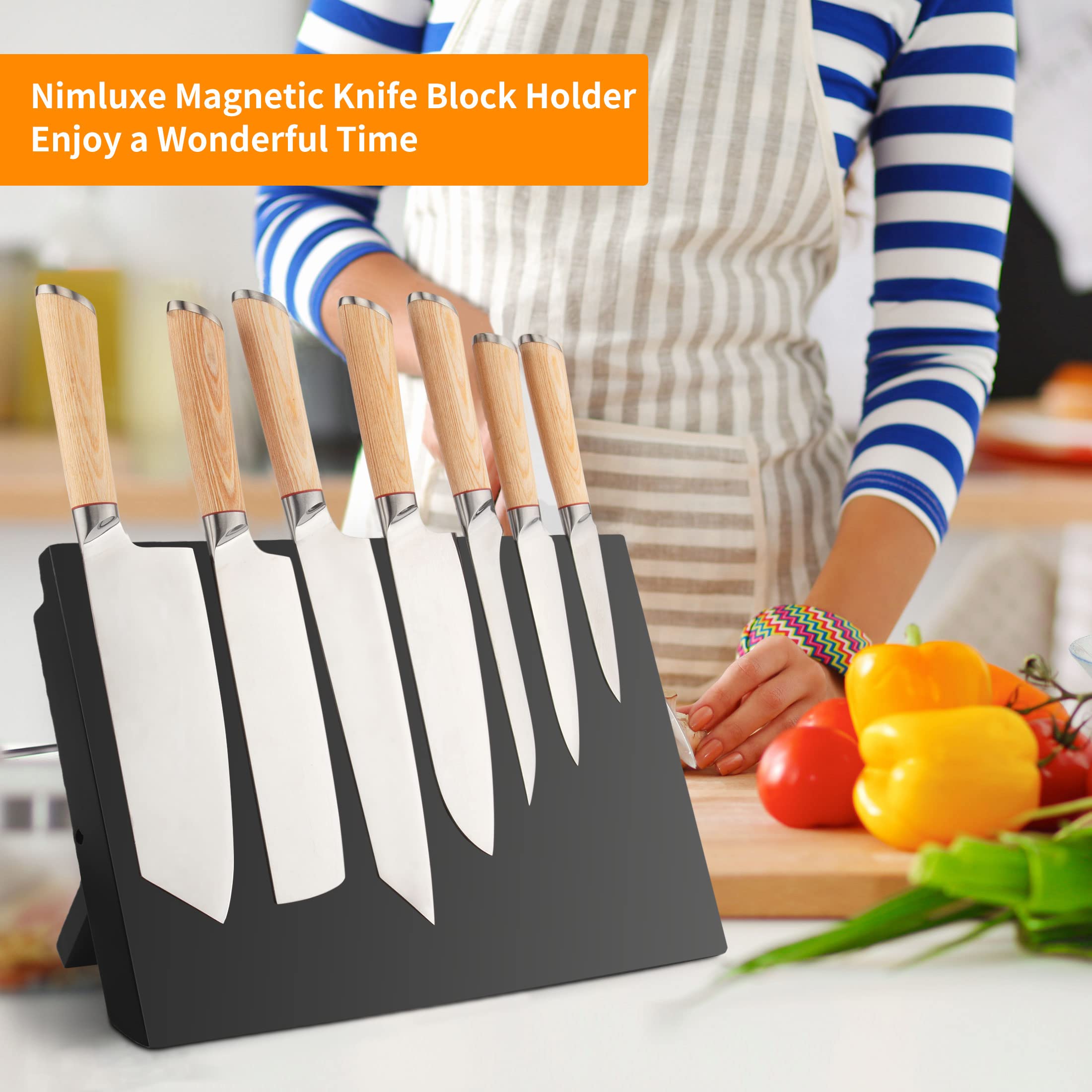 Magnetic Knife Block,Kitchen Knife Holder,Natural Solid Wood Material,Foldable Universal Knife Tool Display and Placement Stand Rack for Knife Organize and Storage,Powerful Enhanced Magnet
