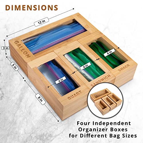 Plastic Bag Organizer and Sandwich Bag Organizer for Drawer Set of 4 – Bamboo Ziplock Bag Organizer - Zip Lock Bag Container and Baggie Organizer for Drawer - Ziplock Bag Storage Organizer by Peraco