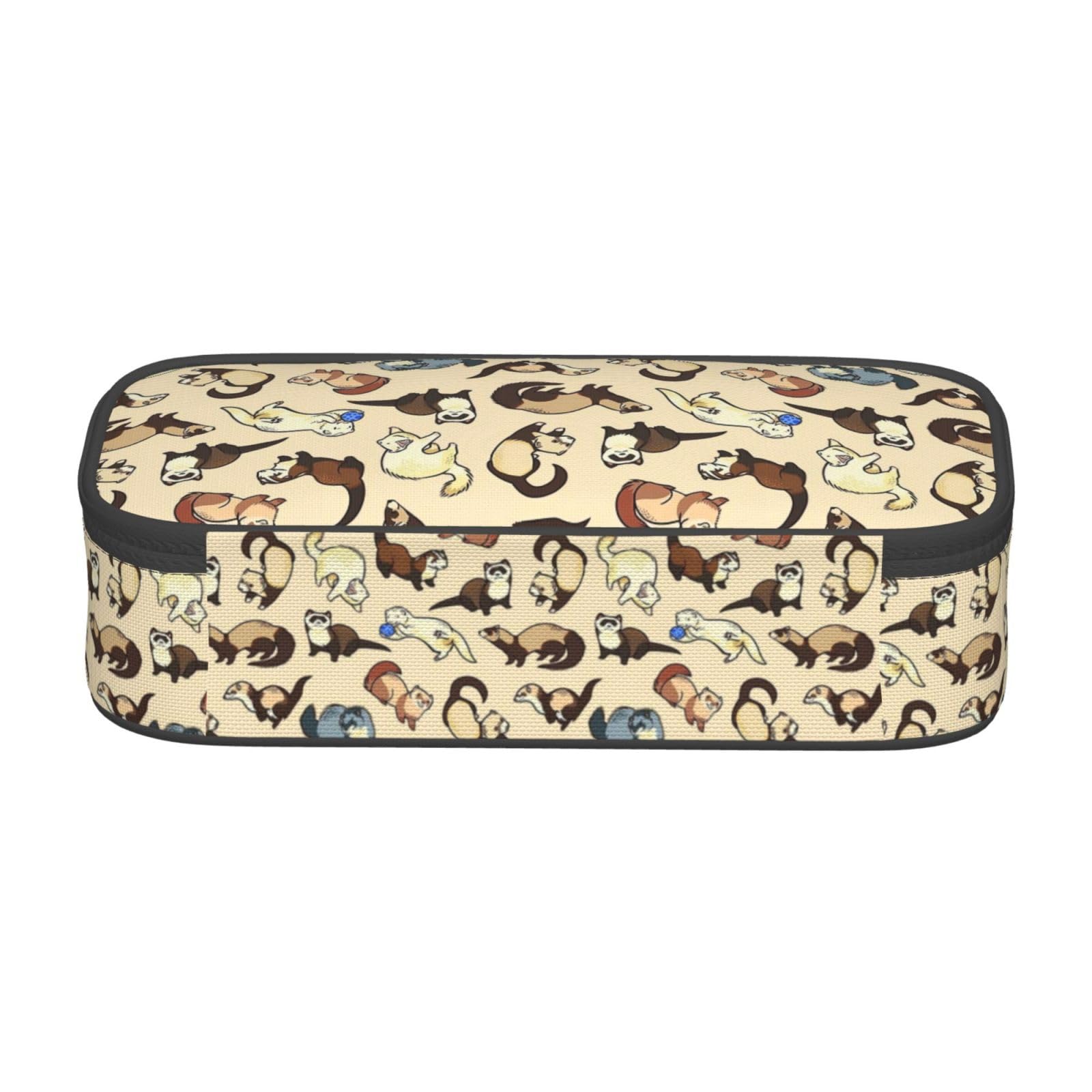 QHWLR Hairy Ferret print Pencil Case Large Capacity Pen Pouch for interlayer Adults Cosmetic Bag Supplies , Black