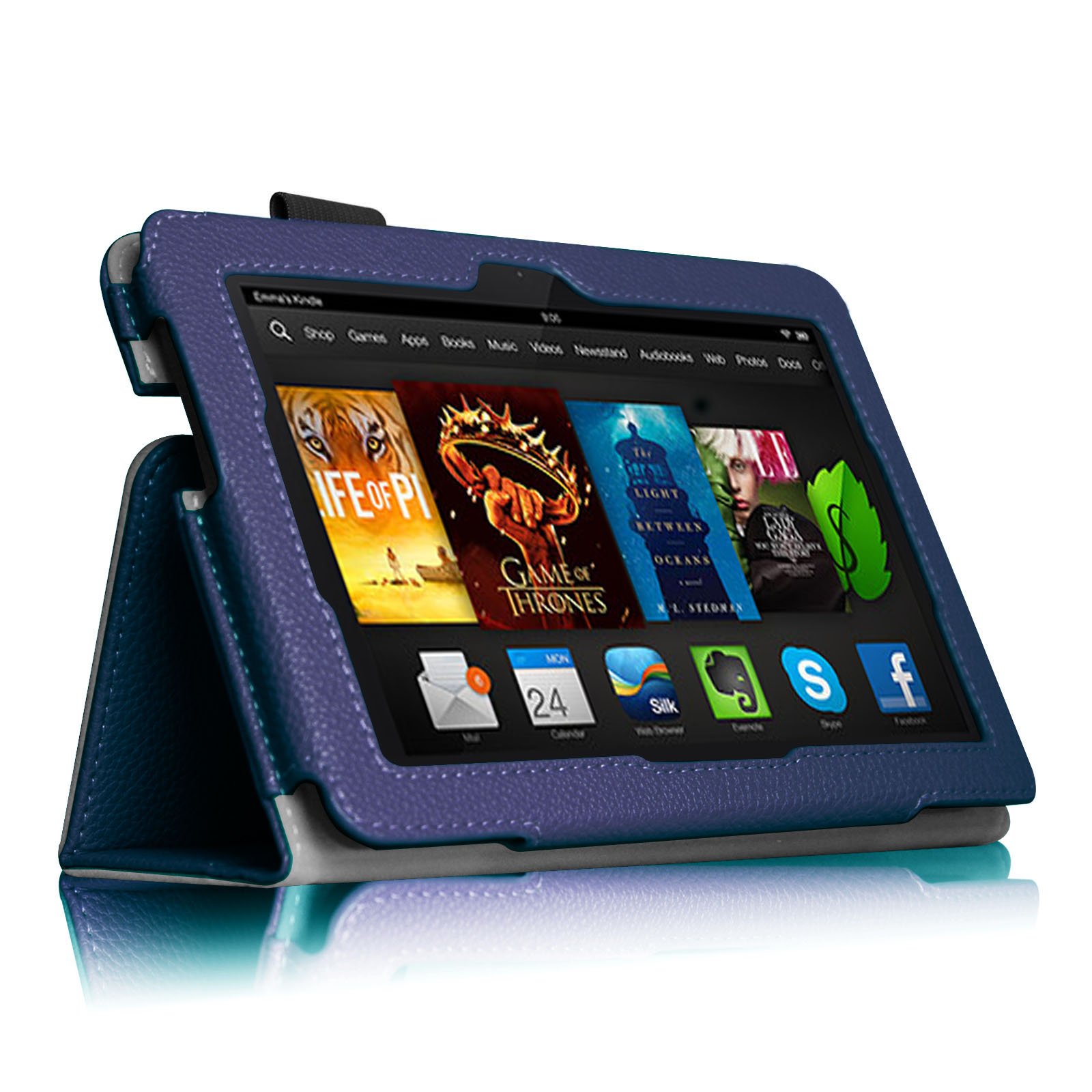 Fintie Folio Case for Fire HDX 7 - Slim Fit Leather Standing Protective Cover with Auto Sleep/Wake (Will only fit Kindle Fire HDX 7" 2013), Navy