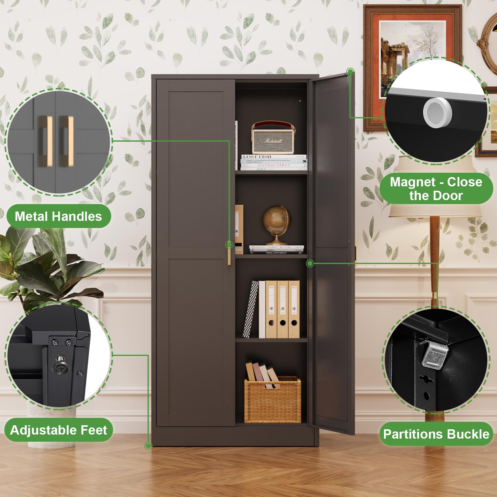 TIMELESS PIECES Kitchen Pantry Cabinet,Pantry Storage Cabinet,60" Tall Kitchen Storage Cabinets with Doors and Adjustable Shelves,Black Metal Food Pantry Cabinet for Kitchen, Dining Room