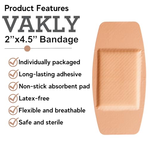 Extra Large Adhesive Bandage Patch – 2’’x4.5’’ Sterile Sheer Plastic Bandages Breathable & Flexible with Non-Stick Pad and 4 sided seal, Latex Free for First Aid Kit Wound Care (1)