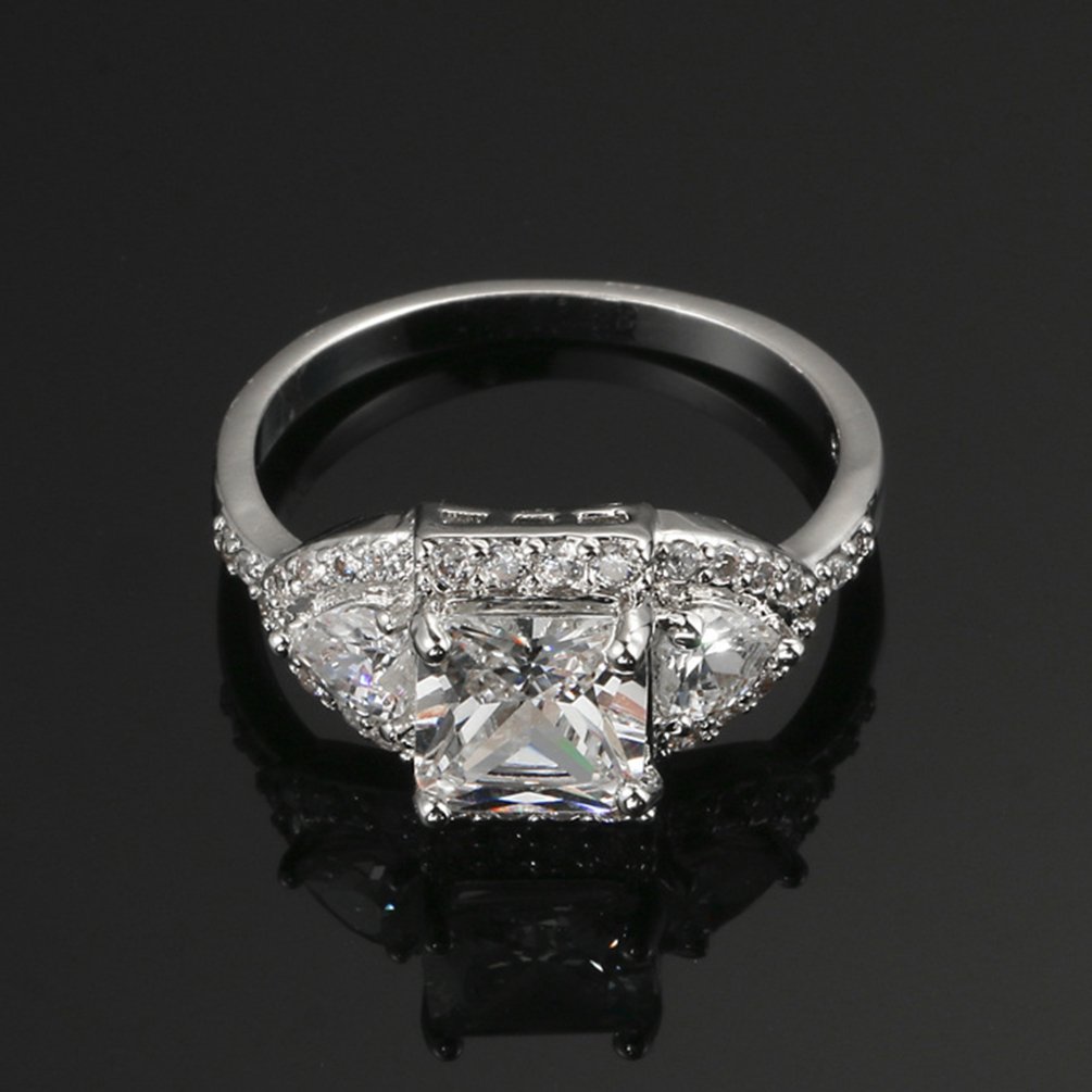 FENDINA Womens 18K White Gold Plated 3 Stone CZ Crystal Eternity Promise Ring Engagement Wedding Bands, Size 6