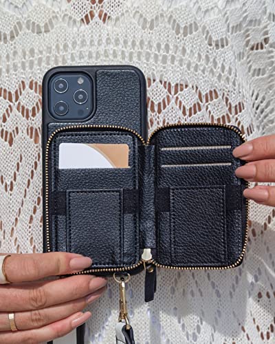 ZVE iPhone 14 Pro Max Crossbody Wallet Case, RFID Blocking Phone Case with Card Holder, Crossbody Strap Leather Zipper Case Designed for Apple iPhone 14 Pro Max 6.7" - Black