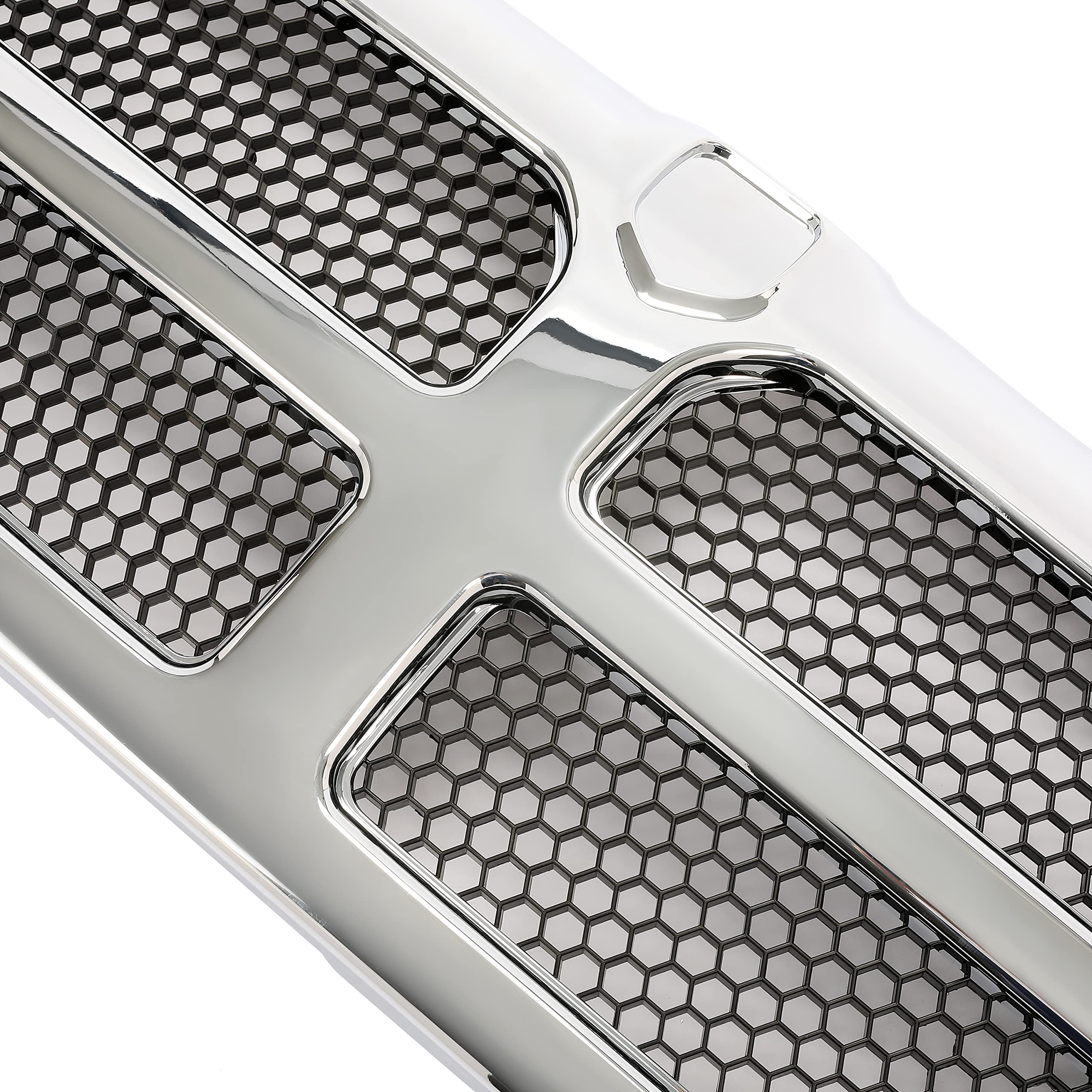 ECOTRIC Front Grille Compatible with 1994-2002 Dodge Ram 1500 2500 3500 Chrome w/Honeycomb Upper Grille Replacement for CH1200178 55055252