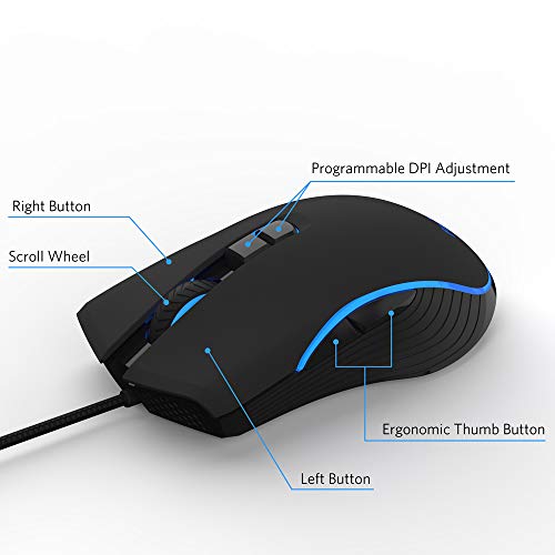 Fiodio Wired Gaming Mouse, 4 RGB LED Backlight Modes Computer Gaming Mice, Comfortable Ergonomic Optical PC Laptop Gamer Mouse for Windows 7/8.1/10