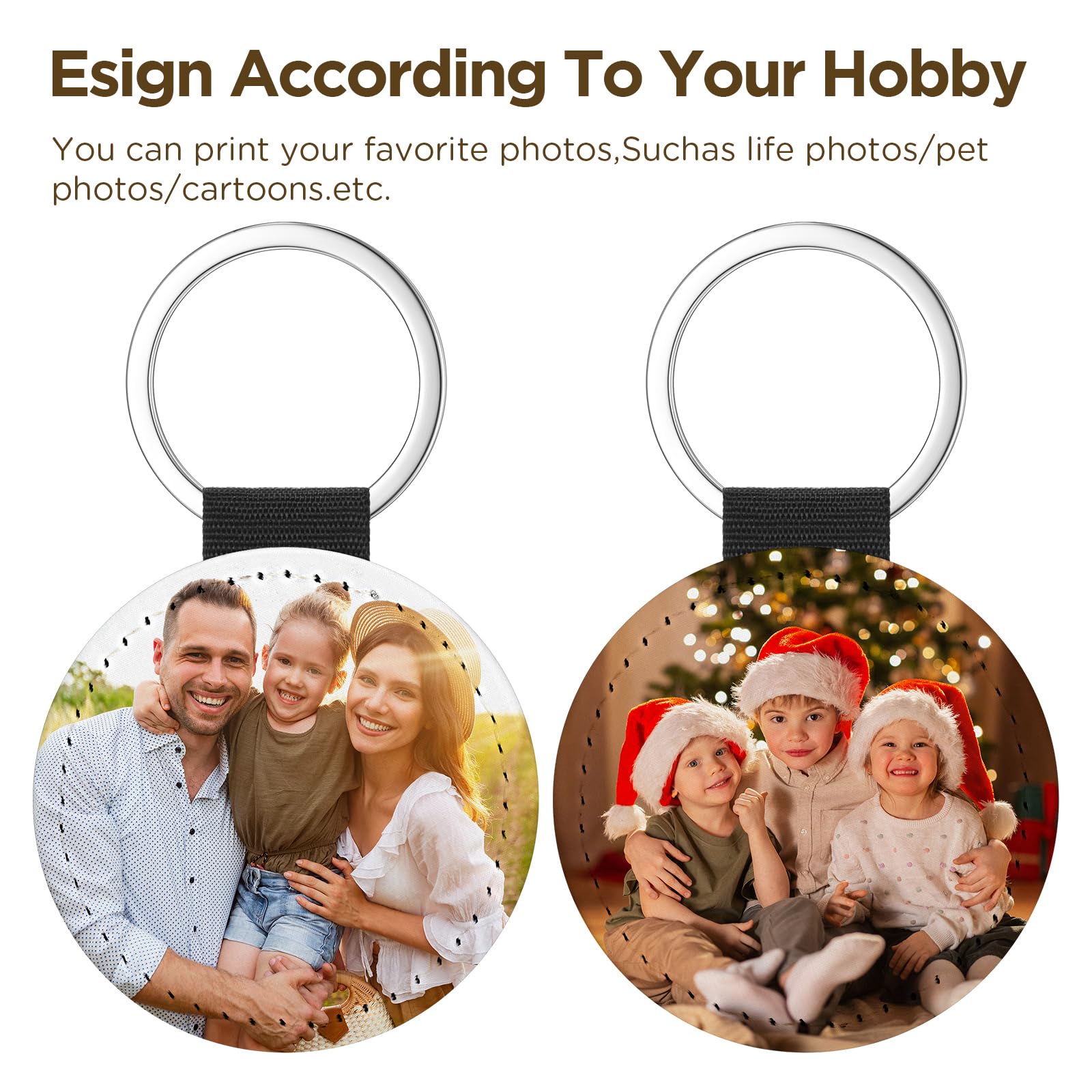 Equsion 16 Pcs Sublimation Blanks Keychain Glitter PU Leather Keychain Heat Transfer Keyring for DIY Crafts Making (Round)