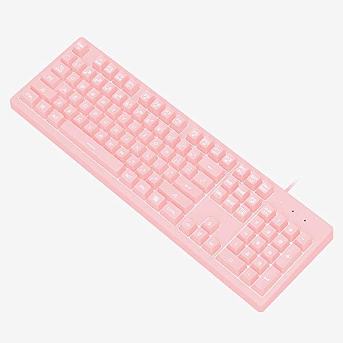 FIRSTBLOOD ONLY GAME. DKS100 Computer Keyboard, White Backlit Mechanical Feeling Membrane Gaming Keyboard, Wired 104 Keys for Gaming Office and Typing, Pink
