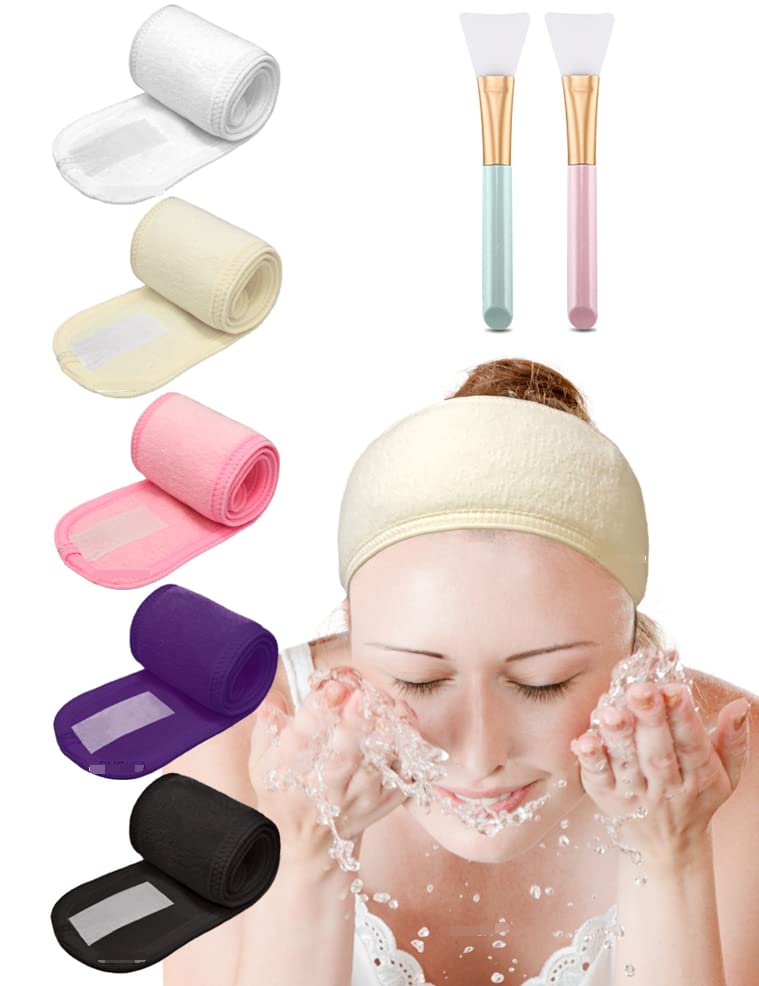 EUICAE Spa Headband Hair Wrap Sweat Headband Head Wrap Hair Towel Wrap Non-slip Stretchable Washable Makeup Headband for Face(Classic 6 colors and brushes)
