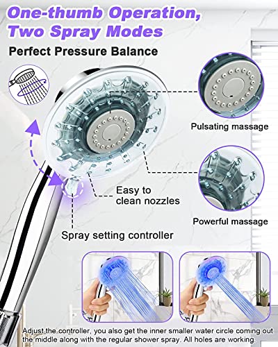 Led Shower Head with Handheld, BBtang 5''Detachable Shower Head with Hose 7 Color Changing Light SPA Spray Showerhead, High Pressure Water Saving Shower Heads Built-in 60 Inch Long Hose