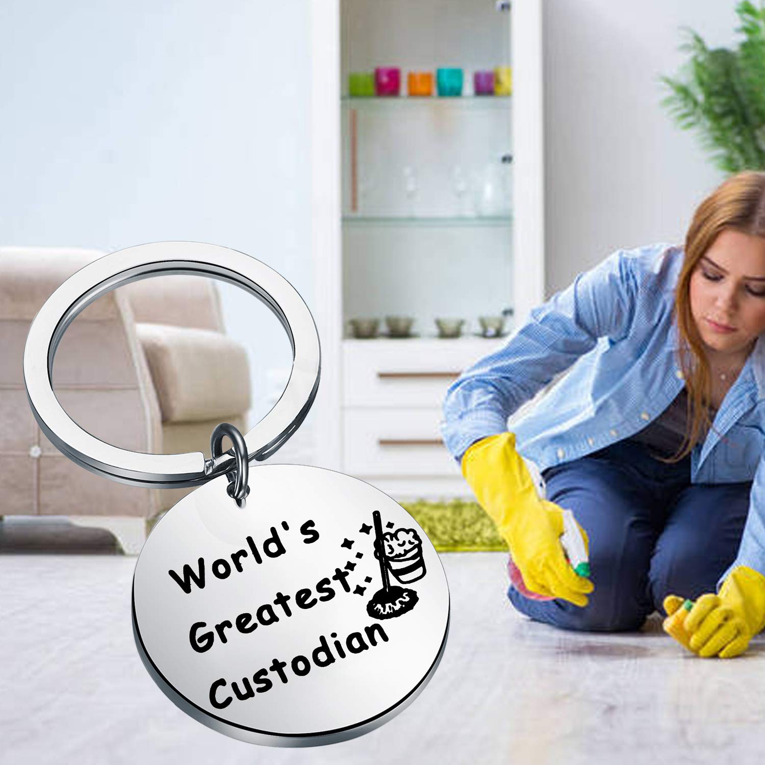 FEELMEM Custodian Jewelry Janitor Appreciation Gift World’s Greatest Custodian Keychain School Custodian Thank You Keyring Gift Custodian Retirement Gift (Custodian)