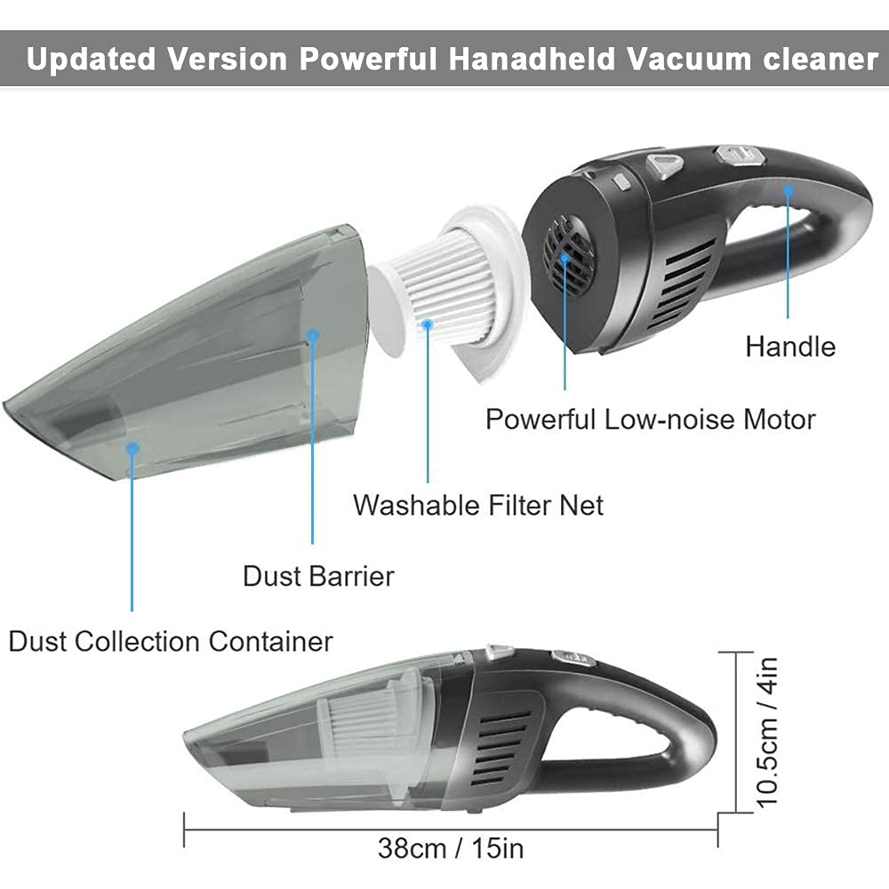 fiercewolf Handheld Vaccuum Cordless, 120W 8500Pa Super Suction Cordless Hand Vac, 2500mAh with a 40min Rechargeable Battery, Lightweight with LED Light for Car/Home/Pet
