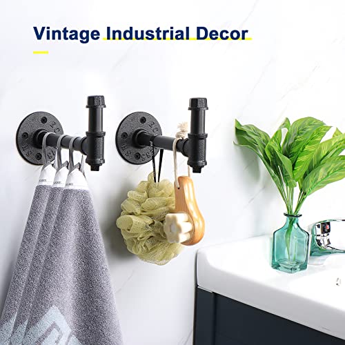 NearMoon 3 Packs Bathroom Robe and Towel Hooks for Hanging, Rustic Style Vintage Industrial Pipe Wall Mounted Hooks, Heavy Duty DIY Hardware Coat Hook for Bathroom, Kitchen (6 Inch)