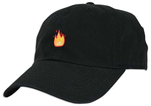 Fire Baseball Cap Curved Bill Dad Hat 100% Cotton Lit Hot Flame Solid New (Black)