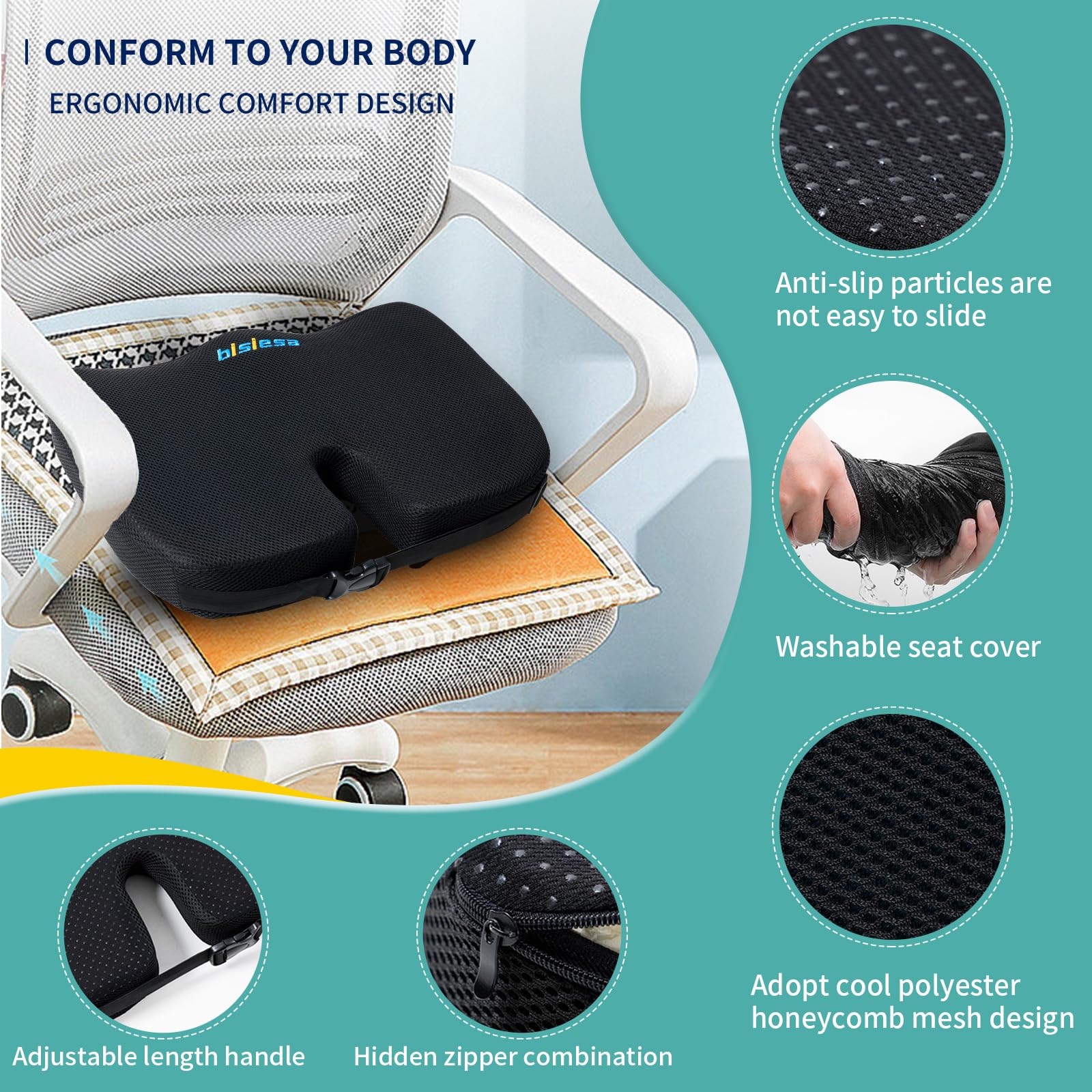 Hip and Butt Support redefined: Long-Lasting Tailbone Chair Cushion The Ultimate Orthopedic Seat Pillow for Coccyx and Sciatica Pain Relief - Say Goodbye to Office Chair Discomfort