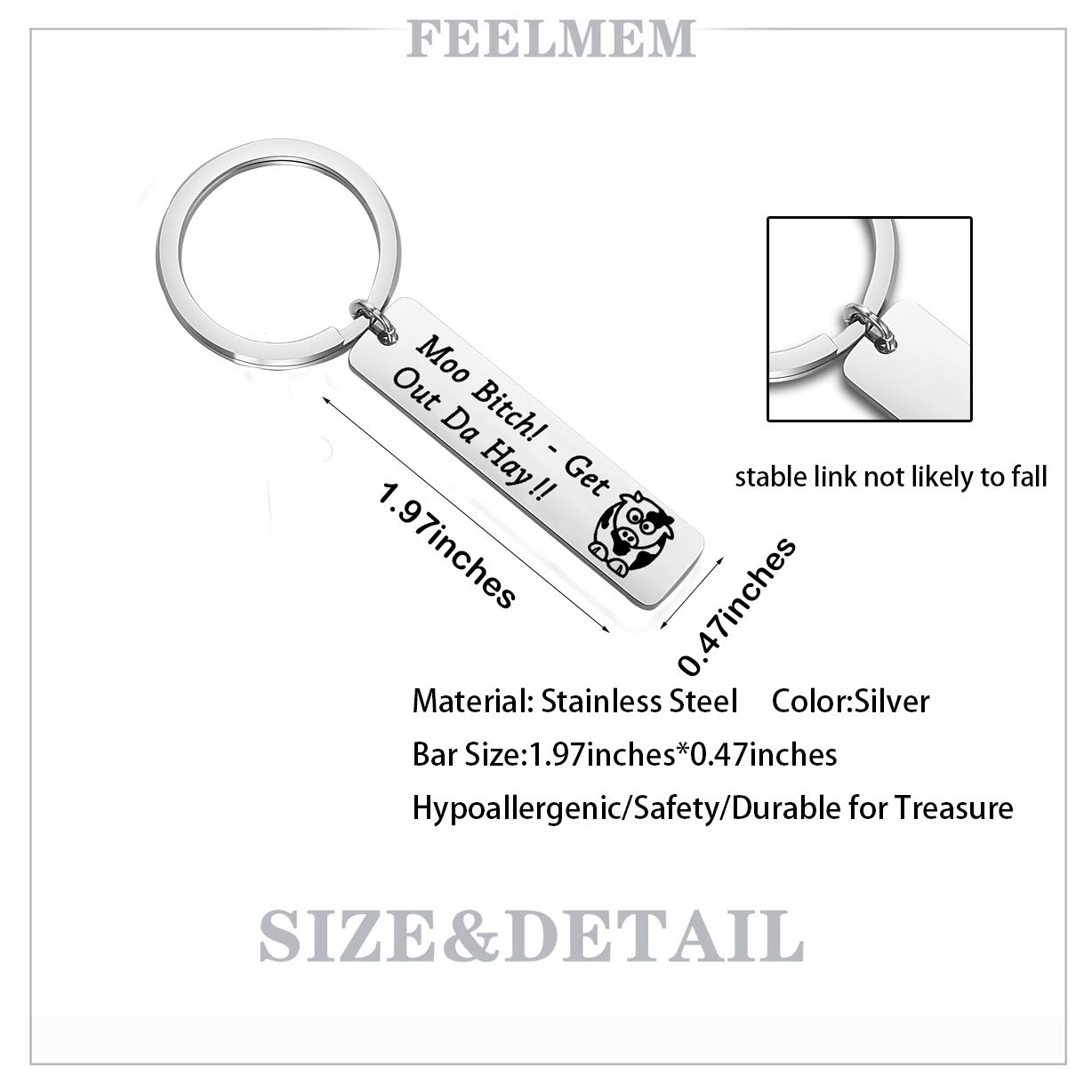 FEELMEM Funny Cow Cow Lover Gift Moo Bitch Get Out Da Hay Keychain Farmer Gift