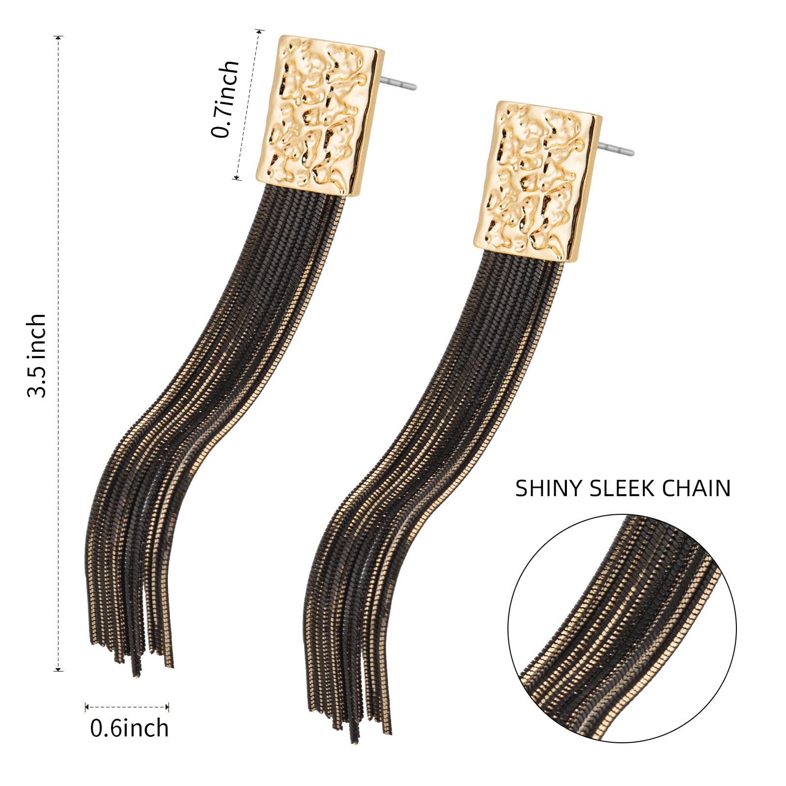 Long Chain Tassel Earrings Elegant - Sleek Chain Fringe Dangle Earrings for Party, Wedding or Event