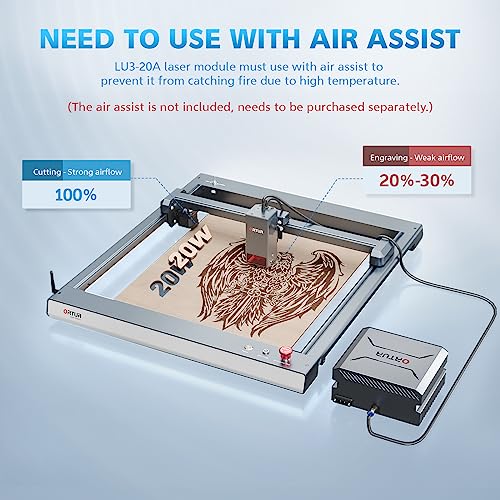 ORTUR 20W Laser Module LU3-20A, Higher Accuracy 0.08*0.08mm Compressed Spot Laser Head for All ORTUR Laser Masters, Dual Fan Cooling, 380+ Colors On Metal Steel Engraving (Must Used with Air Assist)
