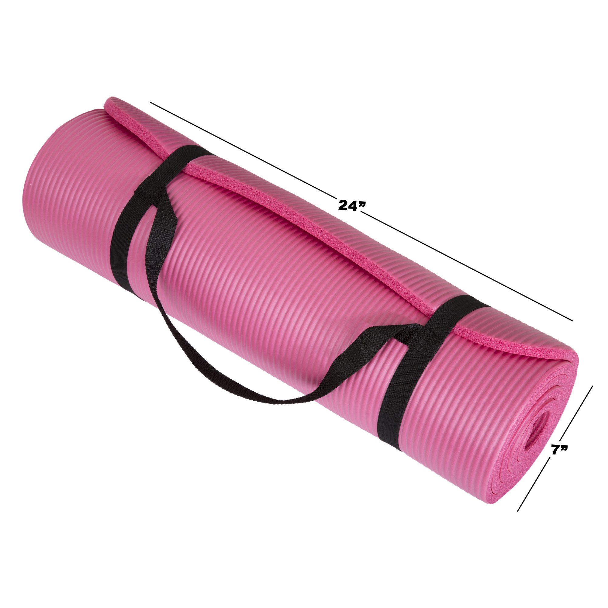 Extra-Thick Yoga Mat - Durable Exercise Foam Mat with Carry Strap for Gym Sessions, Fitness Training, Workout Equipment, and Pilates by Wakeman (Red)