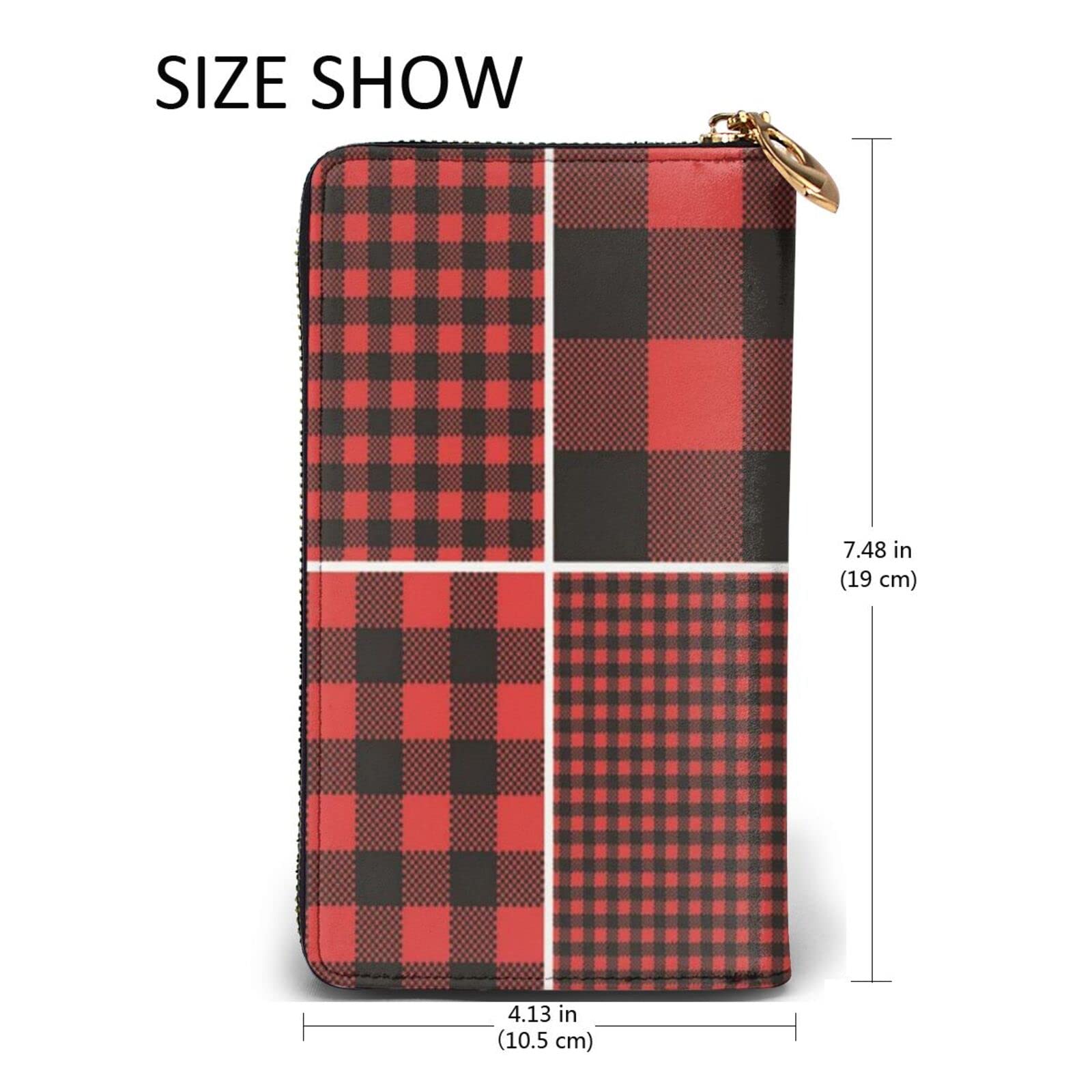 Long Handbag Purse Wristlet Bag Card Holder Wallet-Red Buffalo Check Plaid Leather Wallet For Women Men, One Size