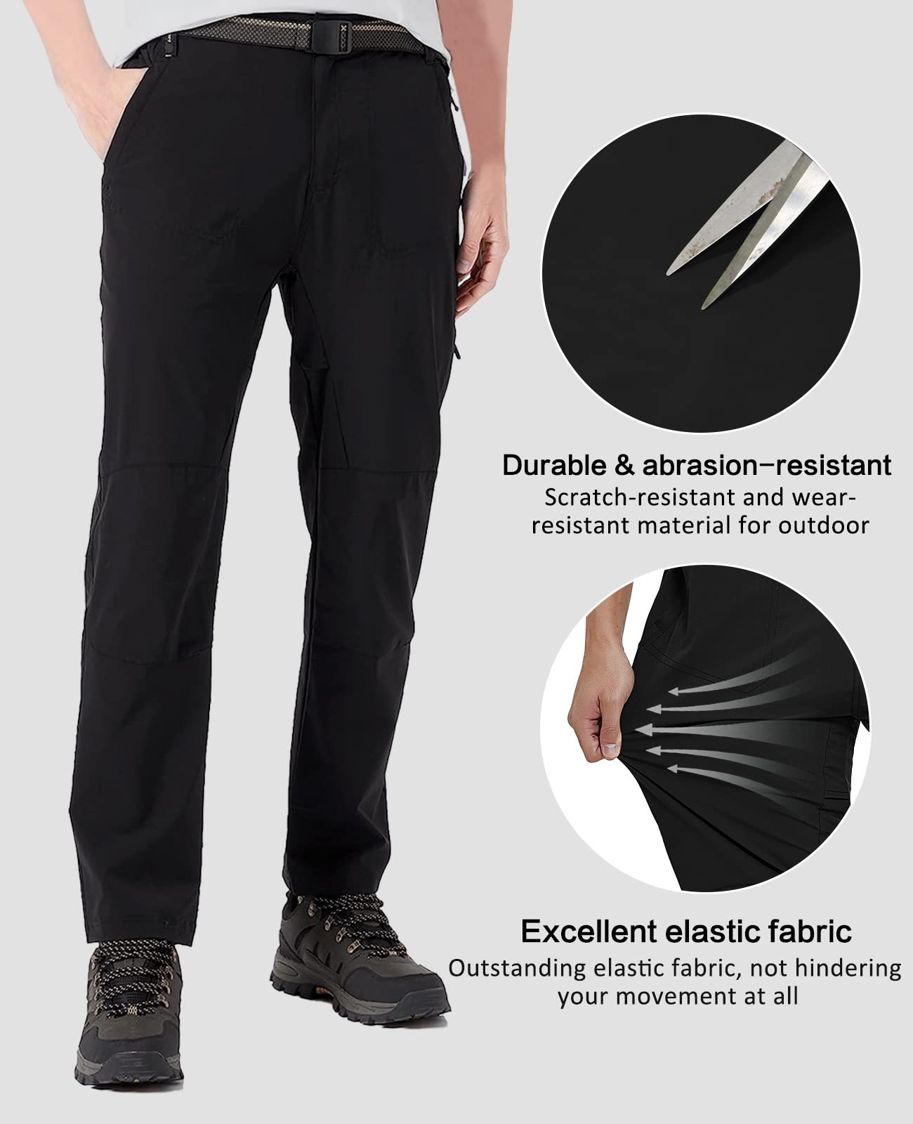 FEIXIANG Men's Hiking Pants Lightweight Tactical Cargo Pants Quick Dry Outdoor Waterproof Hiking Pants with 4 Zip Pockets Black